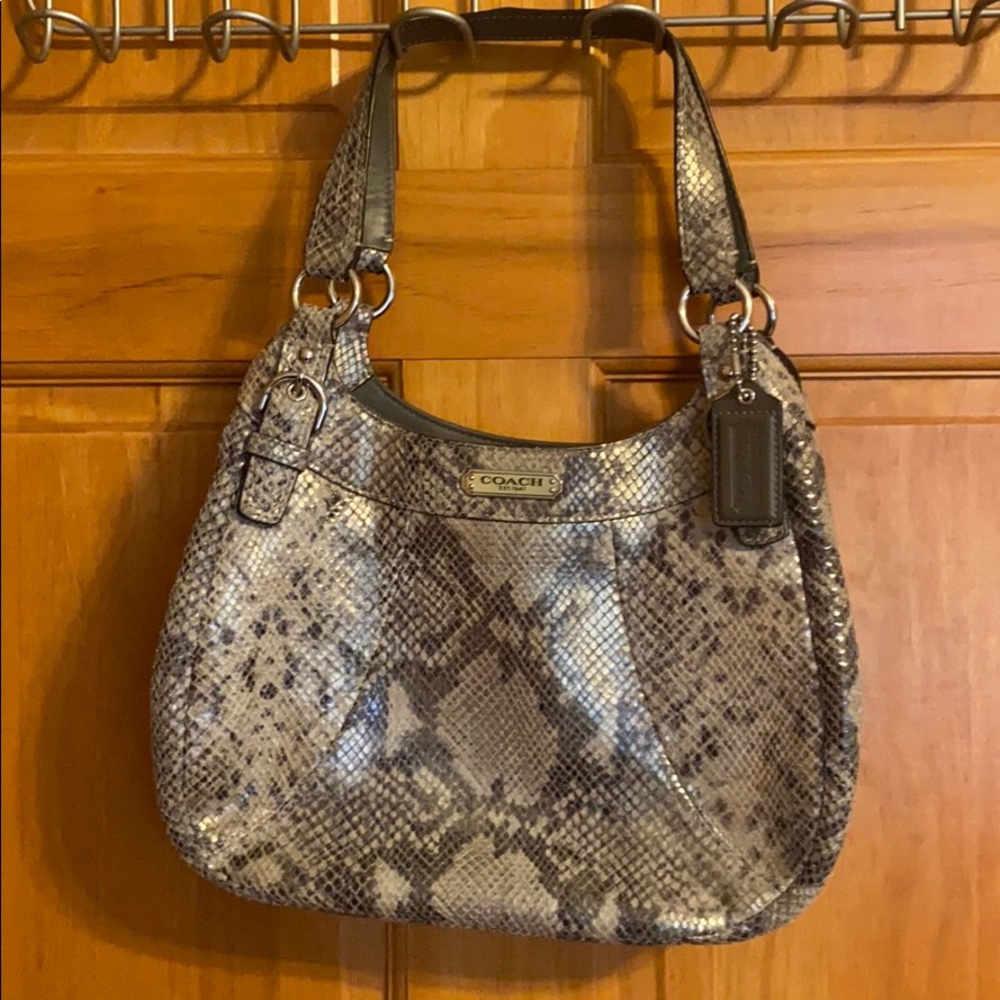 Coach Silver Snake Skin Embossed Leather Bag - Gem